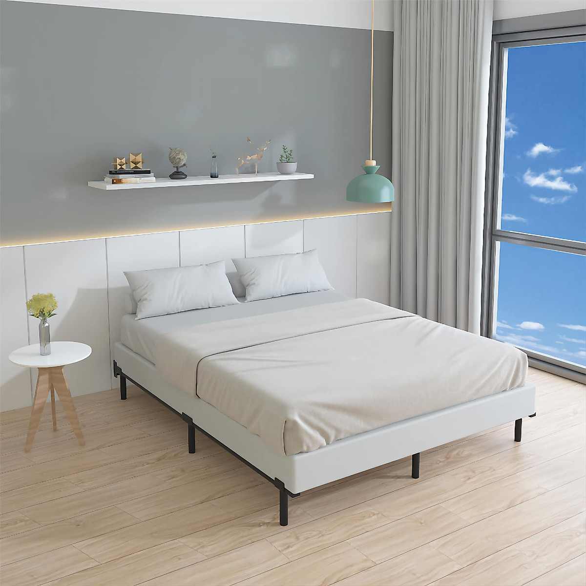 EMODA 7 Inch Metal Queen Bed Frame for Box Spring and Mattress, 9 Legs Support Metal Base Bedframe Tool-Free and Easy Assembly, Black