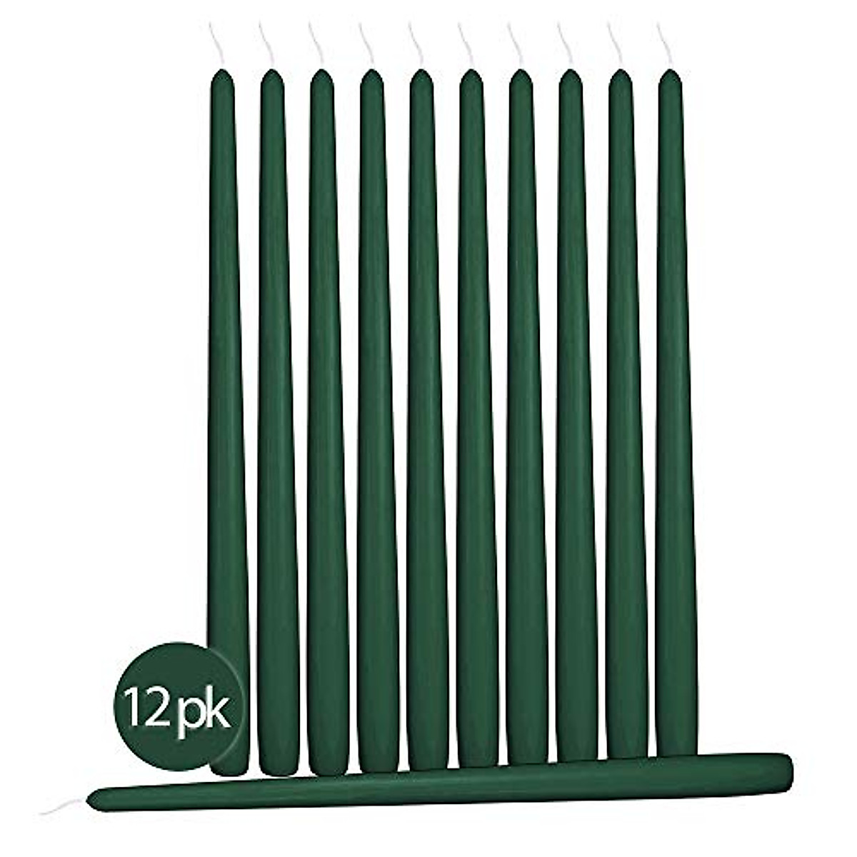 Hyoola 12 Pack Tall Taper Candles - 10 Inch Hunter Green Dripless, Unscented Dinner Candle - Paraffin Wax with Cotton Wicks - 8 Hour Burn Time