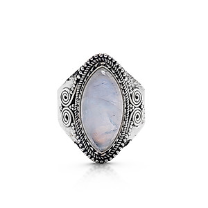 Koral Jewelry Moonstone Vintage Gipsy Ring 925 Sterling Silver Boho Chic US Size 7 8 9 (7)