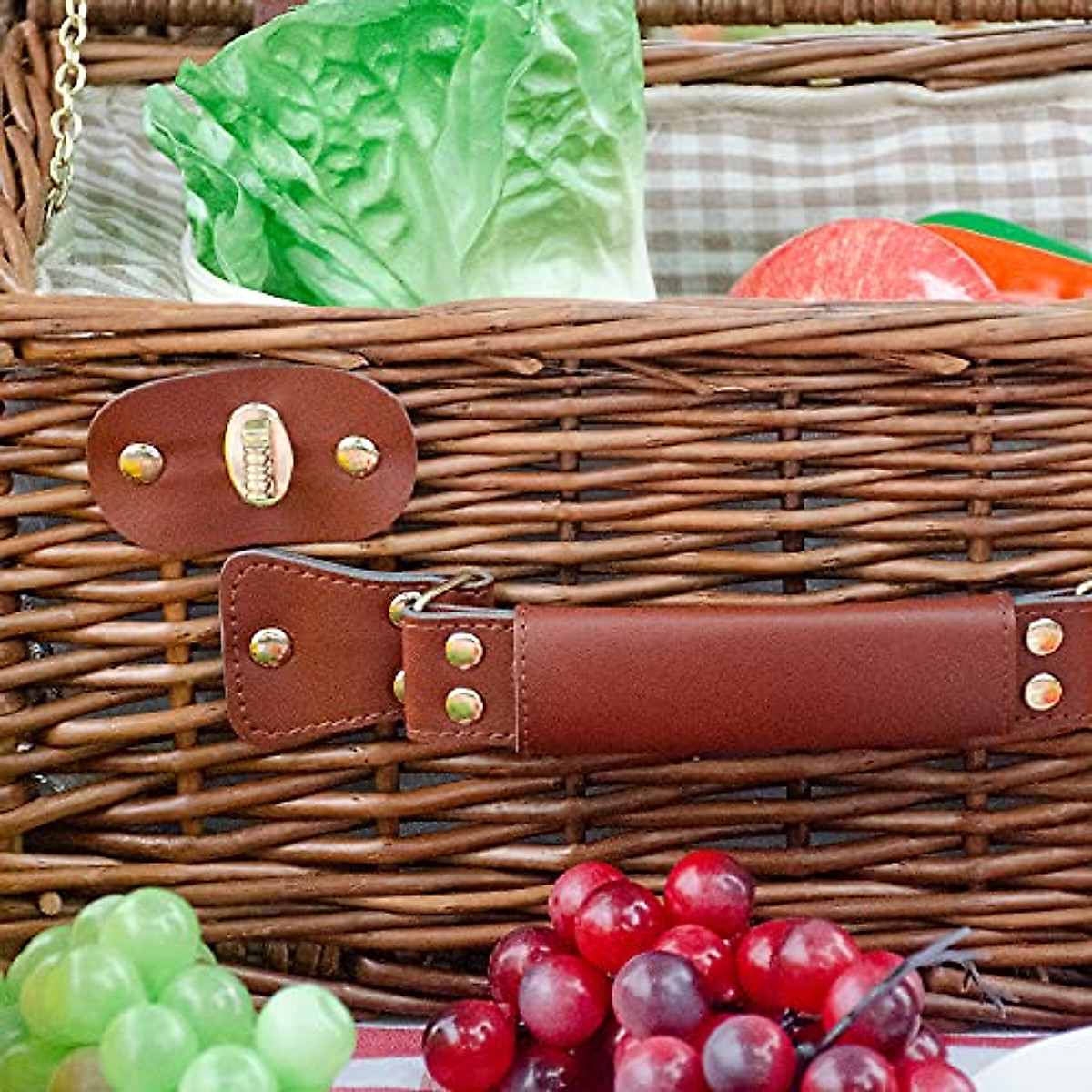 SatisInside Picnic Basket for 2 Wicker Picnic Set with Insulated Liner for Camping,Wedding,Valentine Day,Gift - Reinforced Handle, Coffee
