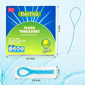 Floss Threaders, Deep Clean Dental Floss Threader for Braces, Bridges, and Implants 200PCS(4Pack),Blue