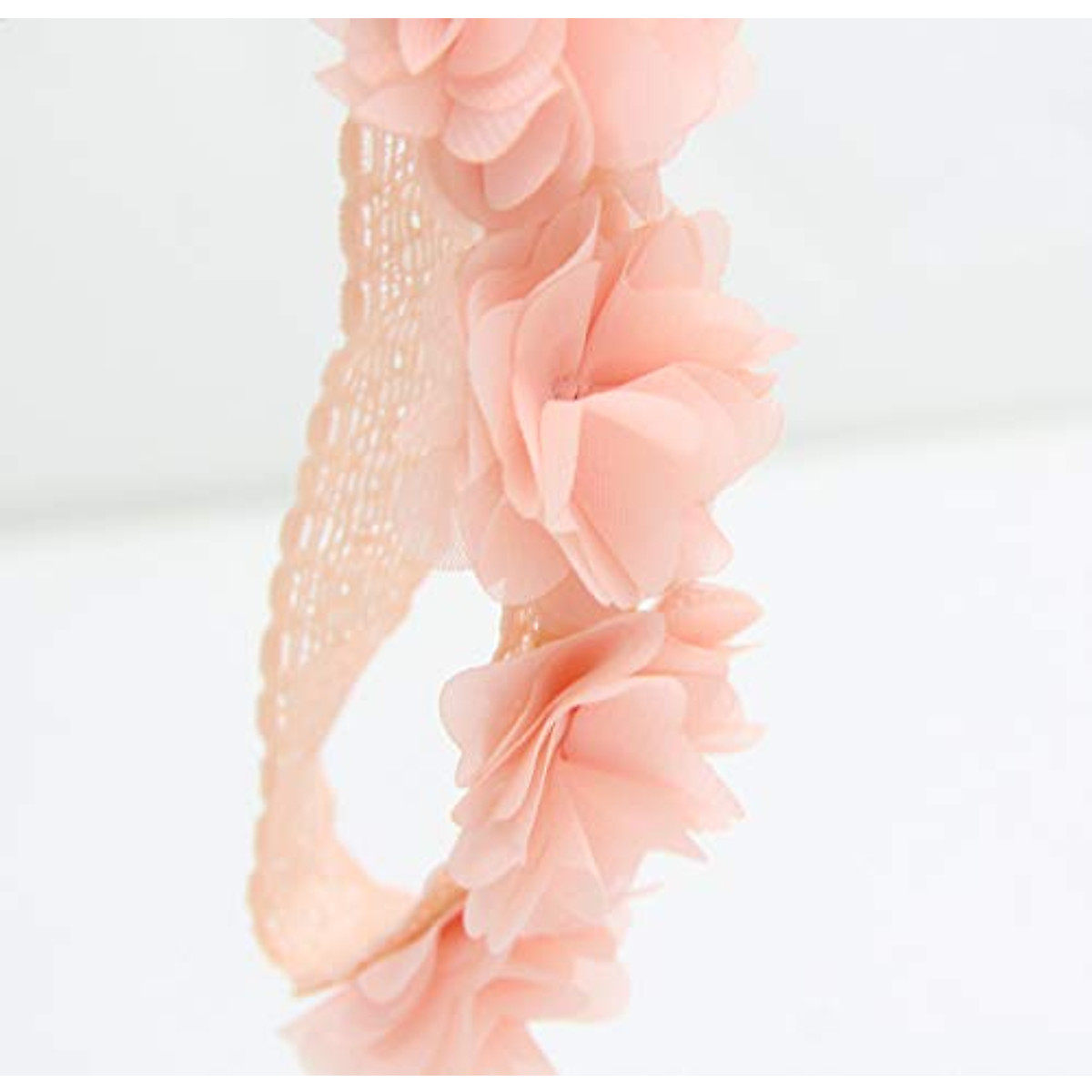 Asufegucd Baby Toddler Elastic Chiffon Flower Headbands Princess Girls Hand Sewing Beads Flower Headwear Nylon (QJ318)