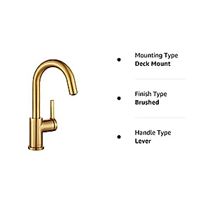 AguaStella AS1010BG Brushed Gold Bar Faucet or Prep Kitchen Sink Faucet with Single Handle