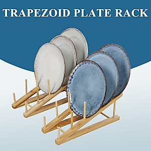 LOFTEY Dish Drying Rack | Wooden Plate Stand | Trapezoid Plate Organizer for Cabinet and Countertop | Bamboo Organizer for Plate,Bowl,Cup,Book,Cards | 2PCS
