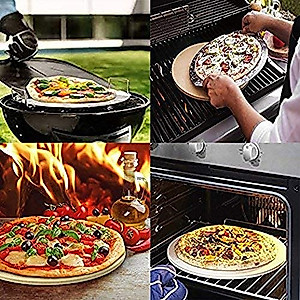 13 Inch Round Pizza Stones for Grill and Oven, Cordierite Baking Stones Set with Serving Rack & Cutter, Durable and Safe Cooking Stone Pan for Bread