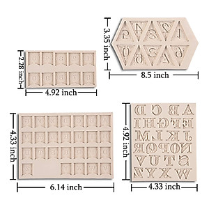 Letter Molds for Chocolate, 4 Pack Number Alphabet Silicone Fondant Molds for Baby Shower Cake Decorating Birthday Cupcake Toppers Candy