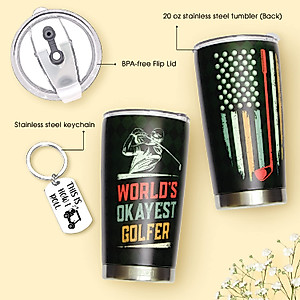 365FURY Golf Gifts For Men, Dad - Christmas, Fathers Day Golf Gifts For Men, Dad - Worlds Okayest Golfer 20oz Tumbler & Keychain - Golf Gag Gifts Accessories For Men Golfers, Funny Birthday Golf Gifts