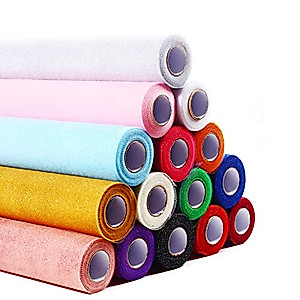 ICOSHOW Sparkling Tulle Rolls, 15” by 30 Yards (90FT) Glitter Tulle Spool Ribbon Fabric for Wedding Birthday Bridal Shower Tutu Skirt Party Gift Wrapping (White)