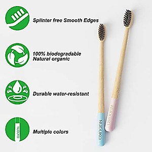 Biodegradable Bamboo Toothbrush, Natural Charcoal toothbrushes Soft Bristle Toothbrush Eco-Friendly Sustainable Toothbrush BPA Free Organic Compostable Travel Toothbrushes Wooden toothbrushes, 6 Pack