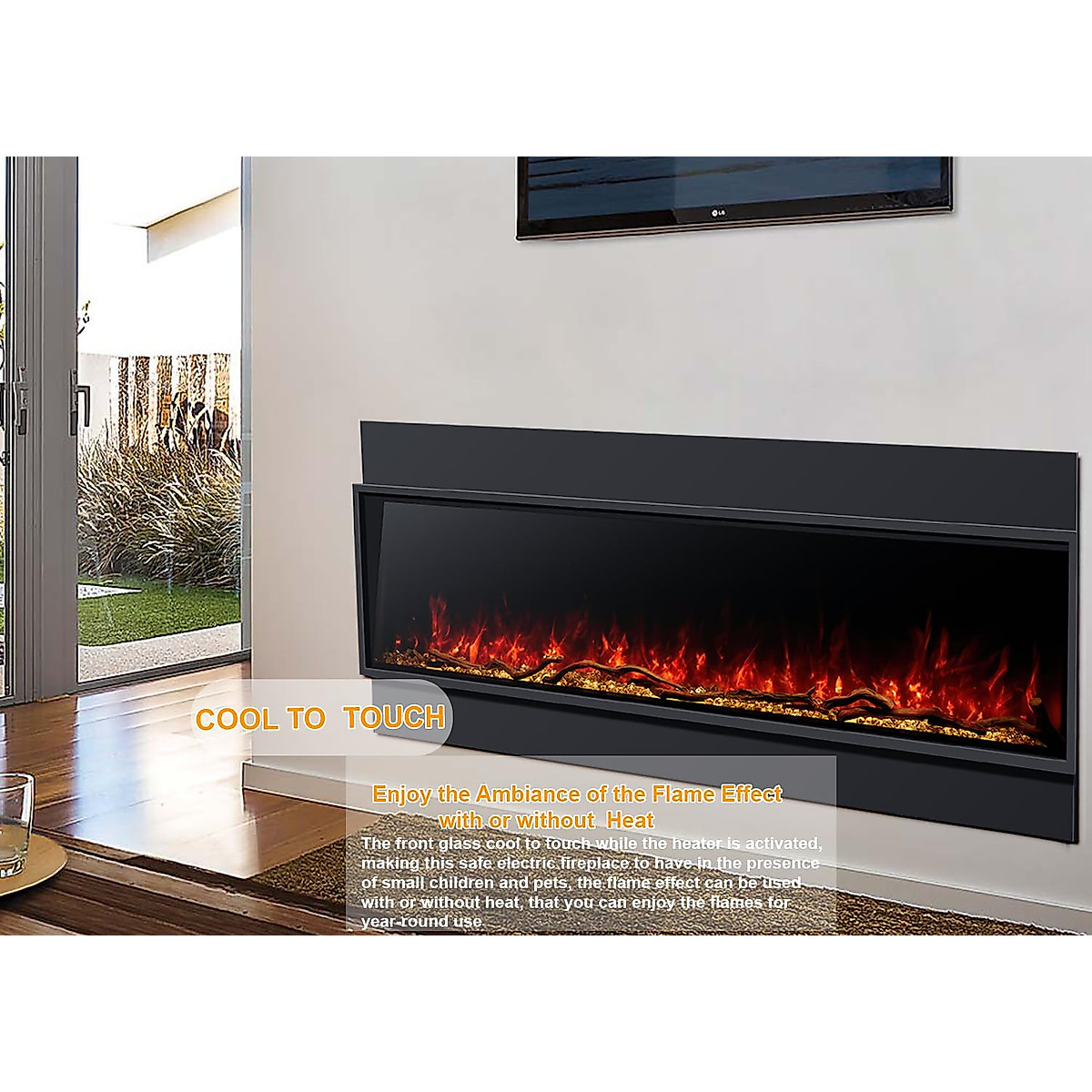 Electric Fireplace Heater 96" WiFi -Enabled Built-in Recessed Fireplace Unit with 251 Realistic Flame Color Combinations, Single-Sided 1500/750 Watt Heat Fire Place Insert Linear (44" Slim)