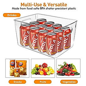 5 PACK Clear Plastic Storage Bins –Pantry Organization and Storage Bins-Cabinet Organizers-Fridge Organizer-Household Food Storage Baskets for Countertops, Refrigerator, Bedrooms, Bathrooms