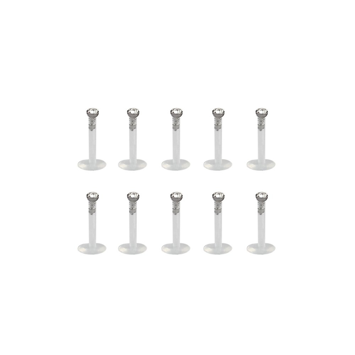 Ruifan 10PCS 16G Clear UV Flexible Acrylic 2mm Clear CZ Gem Labret Monroe Lip Ring/Tragus/Helix/Cartilage Earring Stud Barbell,8mm Bar Length Body Piercing Jewelry