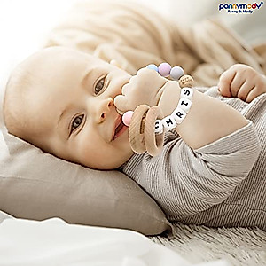 Personalized Name Baby Keepsake Rattle Teether for Boys Baby Shower - Silicone Sensory Teething Bracelet with Chewable Beads for Babies, Infants, Toddler, Kids(Grey)