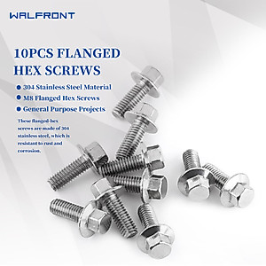 10pcs M8 Flanged Hex Head Bolts Flange Hex Screws 304 Stainless Steel Hex Screws Bolts Fasteners Hex CoverHead with Flange Silver (M8X16) ﻿