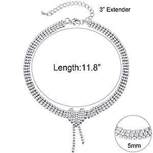 Kiszu Rhinestone Choker Necklace Silver Diamond Heart Pendant Necklaces Sparkly Dainty Crystal Cubic Zirconia Necklace Chain Jewerly Fashion Party Prom Wedding Accessories for Women and Girls