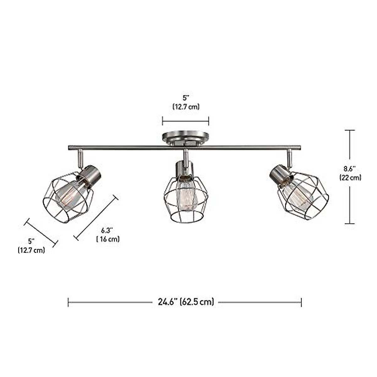 Globe Electric 59701 Cedrick 3-Light Track Lighting, Brushed Nickel, Vintage Edison Bulbs Included