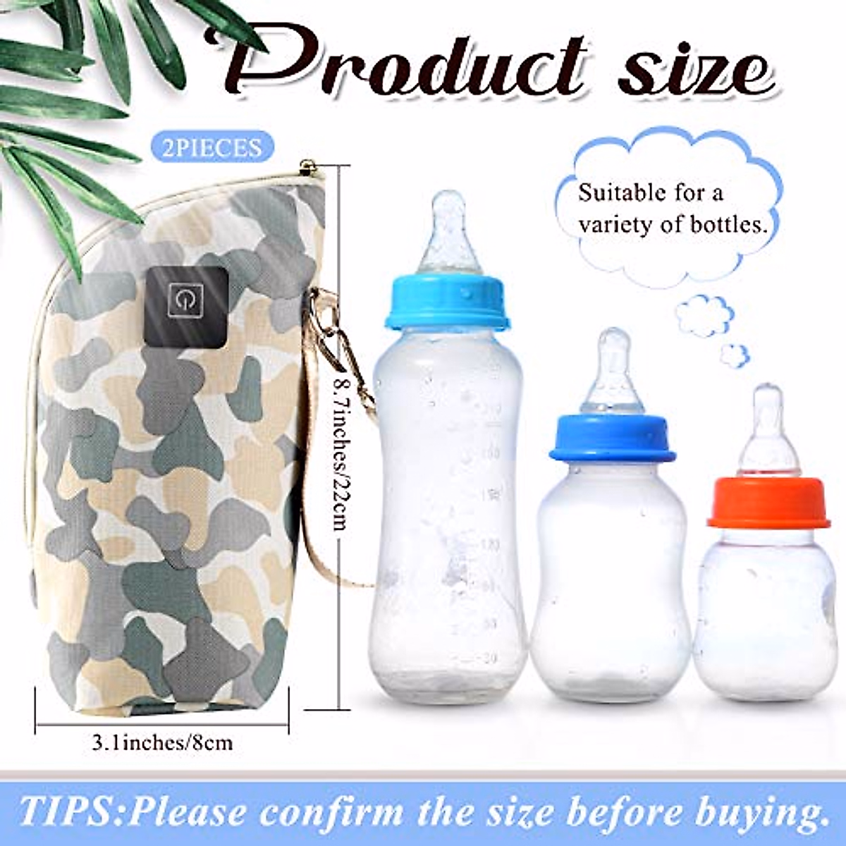 Hohean 2 Pieces Portable Car Travel Bottle Warmer USB Milk Heat Keeper Baby Bottle Warmer with 2 Pieces USB Data Cables Infant Bottle for Indoor, Outdoor, Traveling, Driving (Vivid Style)