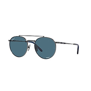 Ray-Ban RB8237 Round II Titanium Sunglasses, Gunmetal/Polarized Blue, 53 mm