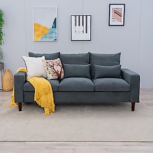 Panana 3 Seat Designer Sofa Couch Linen Fabric Wood Legs, Grey