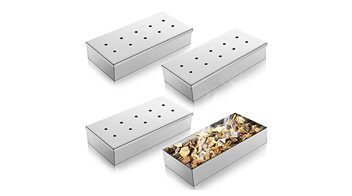 4-Piece Stainless Steel Smoker Box Set for BBQ Gas & Charcoal Grills