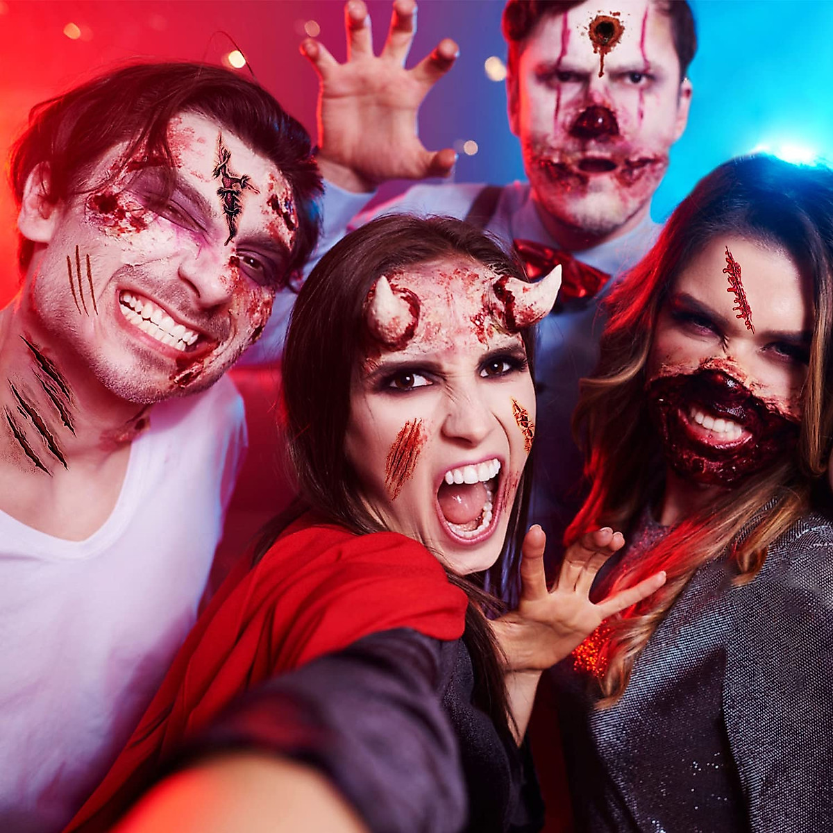 140 PCS Halloween Zombie Makeup, Halloween Fake Scars Horror Fake Bloody Wound Temporary Zombie Tattoos for Women Men Kids Halloween Party Cosplay