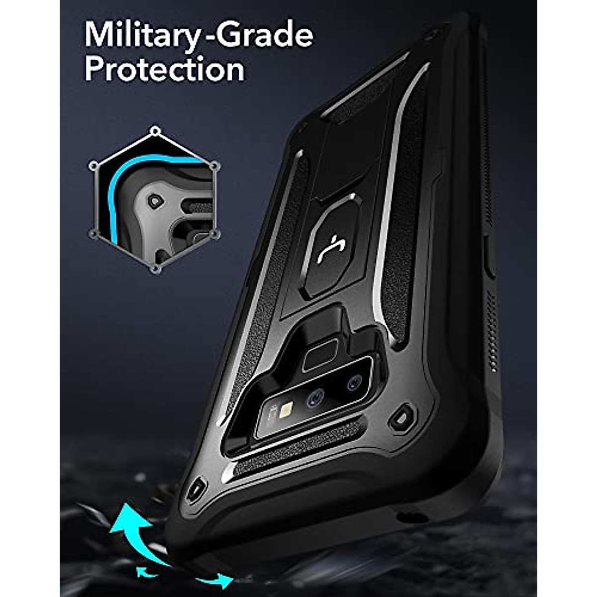 YOUMAKER Kickstand Case for Galaxy Note 9, Full Body with Built-in Screen Protector Heavy Duty Protection Shockproof Rugged Cover for Samsung Galaxy Note 9 6.4 Inch - Black