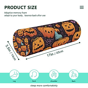 xigua Halloween Pumpkins Neck Roll Pillow for Neck Relief with Removable Washable Cover - Memory Foam Round Cylinder Bolster, Ergonomically Designed for Head, Neck, Back, and Legs