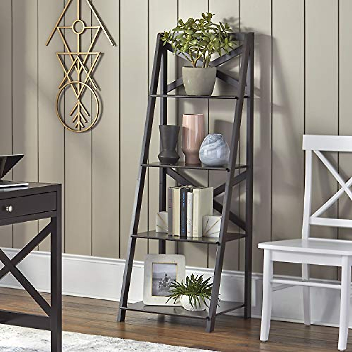 Target Marketing Systems 4-Tier Ladder Shelf, Modern Standing Bookshelf Organizer, Storage Rack for Home Office and Living Room, 20", Espresso