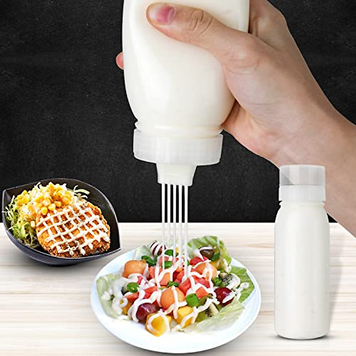 Porous Condiment Squeeze Bottles, Salad Dressing Container, Squeeze Bottles for Sauces, Botellas Exprimibles de Condimentos 3-Pack 13 oz (380ml), Syrup Dispenser Great for Ketchup, Salad, BBQ Sauce, Oil.