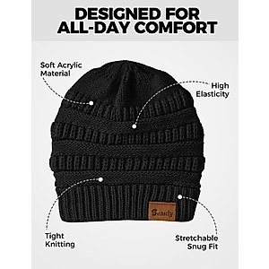 Black Slouchy Beanies for Women Cable Knit Winter Hats Ladies Gifts Oversized Chunky Skull Cap Thick Warm Stocking Caps for Cold Weather Cute Fashionable Spring Fall Beanies Hat Snow Caps Christmas