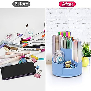 Pen Holder for Desk, 360° Rotating Pencil Holder, 7 Slot Pen Organizer, Large Cute Marker Organizer for Office, School, Classroom, Pencil Container with Stickers for Art Supply, Makeup Brush (Pink)