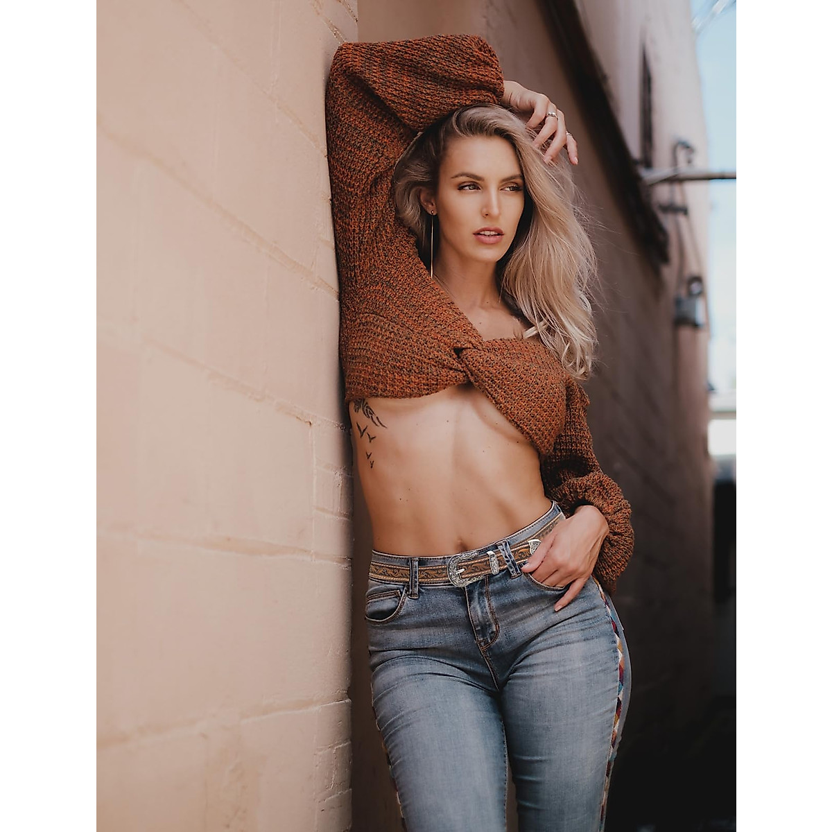 TOPACC Girls Western Belts for Women Brown Cowgirl Belt Cowboy Floral Embossed Thin Skinny Belt for Jeans Dresses Country Concert Outfit