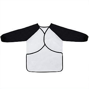 GODR7OY Kids Art Smocks, Painting Apron Artist Smock with Sleeve and 3 Pockets 2 Pack Black/White Set for Age 2-6 Years (Small)