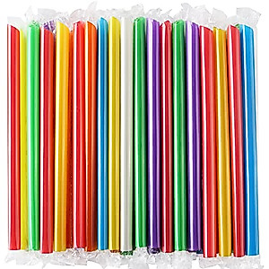 [Individually Wrapped] ANGLED TIPS 100 Pcs Disposable Jumbo Smoothie Straws & Boba Straws, Wide Multi Colors Milkshakes Plastic Drinking Straws, BPA FREE (9.45" Long and 0.43" Diameter)