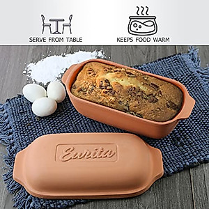 Eurita Clay Roaster, Non-Stick Bread Pan & Lid, Healthy Clay Pot Cooking, With Free Recipe Guide, 2 Quarts