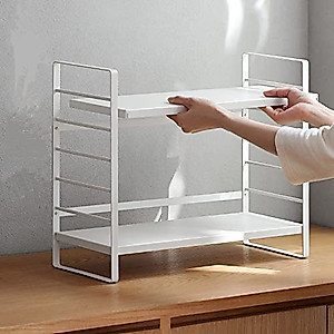 Spakoo Iron Countertop Shelf, Adjustable 3-Tier Cupboard Cabinet Organizers, Non-Perforated Corner Storage Shelves Rack for Kitchen, Bathroom on Table, White