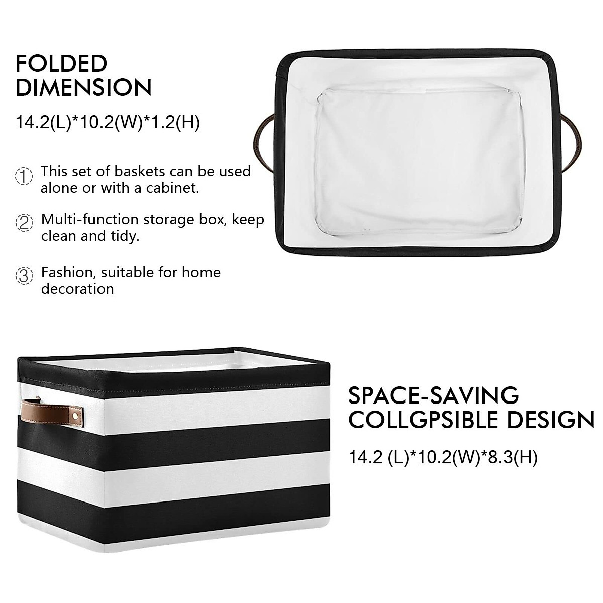 Kigai 2 Pack Foldable Storage Basket Black & White Stripes Foldable Storage Bins for Organizing Shelf Nursery Closet Organizers with Handle Toy Fabric Baskets for Home/Office