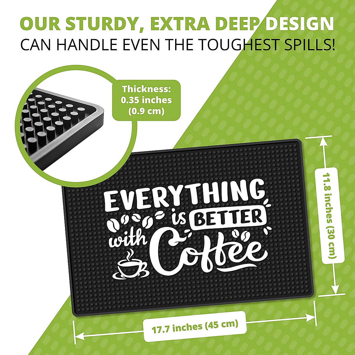 Coffee Bar Mat (18"x12") - Absorbent & Non-Slip Silicone - Perfect for Coffee Makers, Espresso Machines & Countertops - Stylish, Heavy-Duty & Easy-Clean Accessory for Shops, Restaurants & Hotels