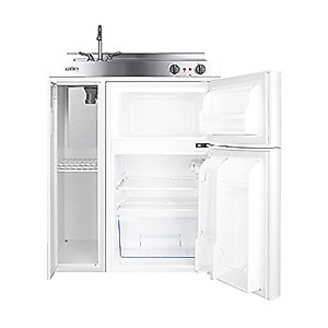 Summit C30ELGLASS 30 Kitchenette with 2 Element Cooktop Refrigerator with Freezer Sink and Faucet in White