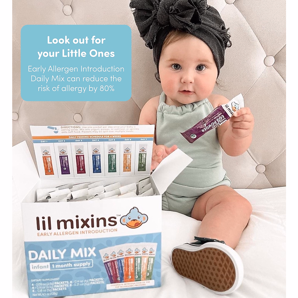 Lil Mixins Early Allergen Introduction Mix-ins, Daily Mix | Peanut, Egg, Cashew, Walnut, Almond, Soy, Sesame Mix-Ins for Ages 4-12 Mo. Old, 1 Month Supply
