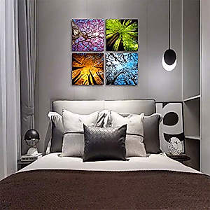 MESESE Art 4 Panels Canvas Print Wall Art Spring Summer Autumn Winter Four Seasons Landscape Color Tree Painting Pictures Prints Nature Forest Artwork Stretched and Framed for Bedroom Living Room Home Decorations