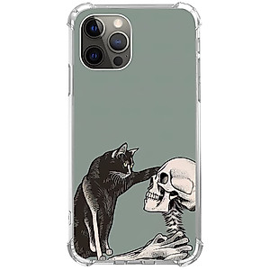 Vusbvelnot Cat and Skull Case Compatible with iPhone 13 Pro Max, Hippie Creepy Black Cat and Skeleton Case for iPhone 13 Pro Max for Teens Men and Women, Cool TPU Bumper Phone Case Cover