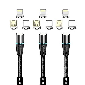 NetDot Magnetic Charging Cable,3in1 Gen12 (5ft/3 Pack Black) 18W Fast Charging Magnetic Phone Charger and Data Transfer Magnetic Charger for USB-C,Micro USB and i-Product