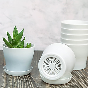 TDHDIKE 25 Pcs Plastic Planters Indoor Flower Plant Pots, Mini Flower Seedlings Nursery Pot with Pallet, Modern Decorative Gardening Containers (White, 25)