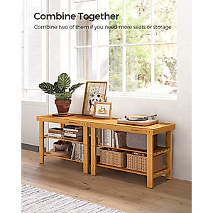 SONGMICS Shoe Rack Bench, 3-Tier Bamboo Shoe Storage Organizer, Entryway Bench, Holds Up to 286 lb, 11.3 x 27.6 x 17.8 Inches, for Entryway Bathroom Bedroom, Natural ULBS04N