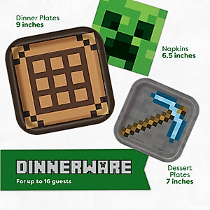 Minecraft Party Supplies, Minecraft Birthday Party Supplies for Boys or Girls - Serves 16 Guests - With Table Cover, Plates and More