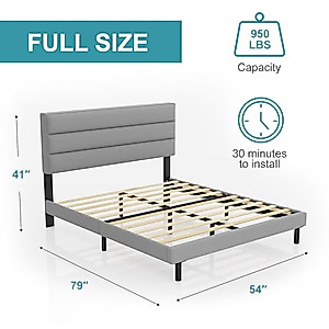 IYEE NATURE Bed Frame Full Size with Headboard,Sturdy Platform Bed with Wooden Slats Support,No Box Spring,Mattress Foundation,Easy Assembly,Grey