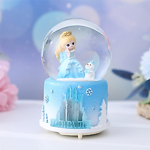 Snow Globe for Girls,80MM Music Box with LED Lights&Automatic Snowfall,Princess Toys Gifts for Kids Women Birthday Christmas Valentine,Decorations for Living Room Bedroom Coutertop(Sit Pose)