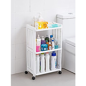 3-Tier Rolling Storage Shelf Plastic Dishwashing Detergent Organizer Serving Mobile Utility Easy Assembly Durable StableCart with Wheels, for Office, Bathroom, Kitchen, Bedroom (White)