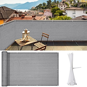 iCover 3.5x16.5ft Balcony Privacy Screen Fence, UV-Resistant Railing Fence Cover for Porch Deck Backyard Patio Garden, Cable Zip Ties Included, Grey